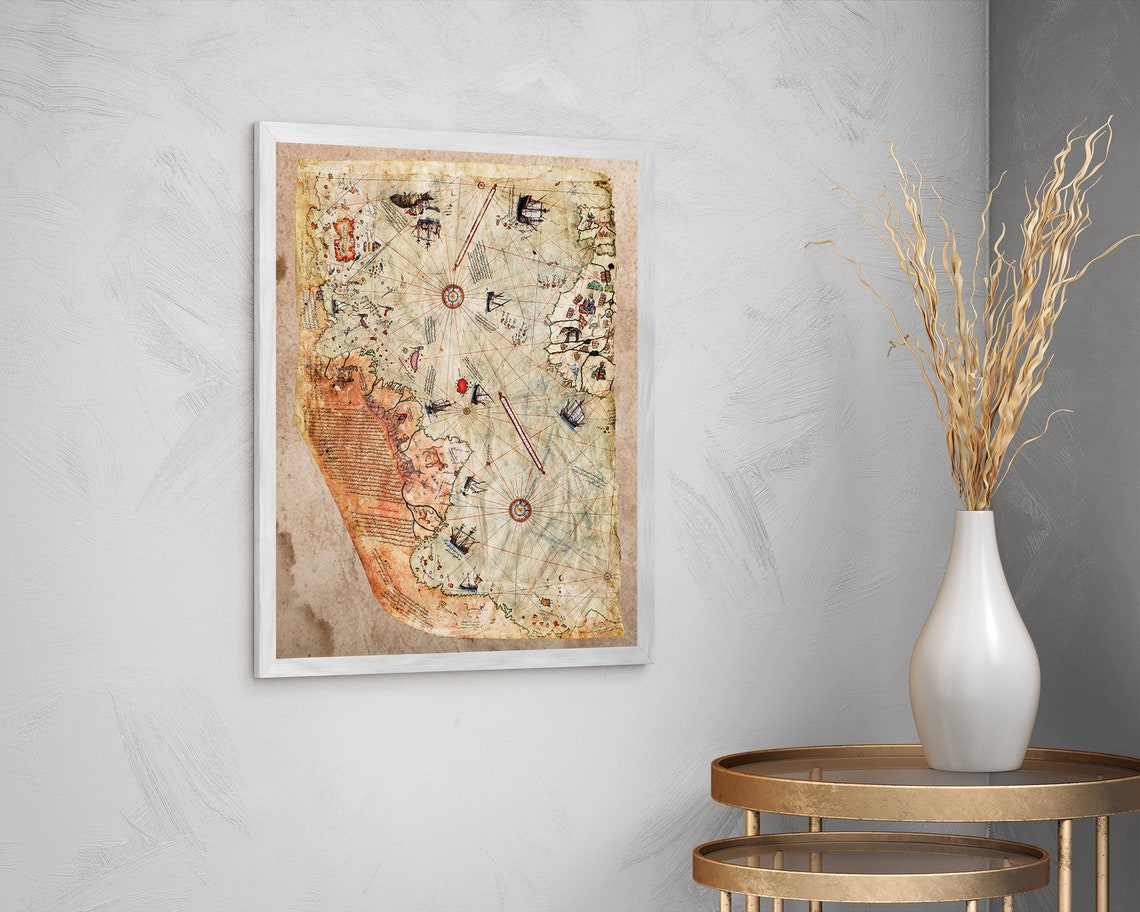 Piri Reis Map Print: 1513 Ottoman Empire, Americas & Antarctica ...