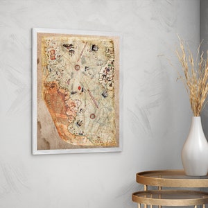 Piri Reis Map Digital Print, Old World Map 1st Map to Show Americas and ...