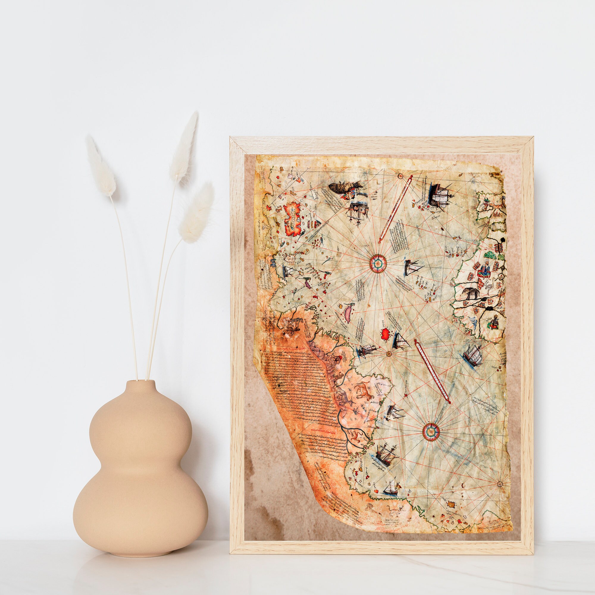 Piri Reis Map Digital Print, Old World Map 1st Map to Show Americas and ...