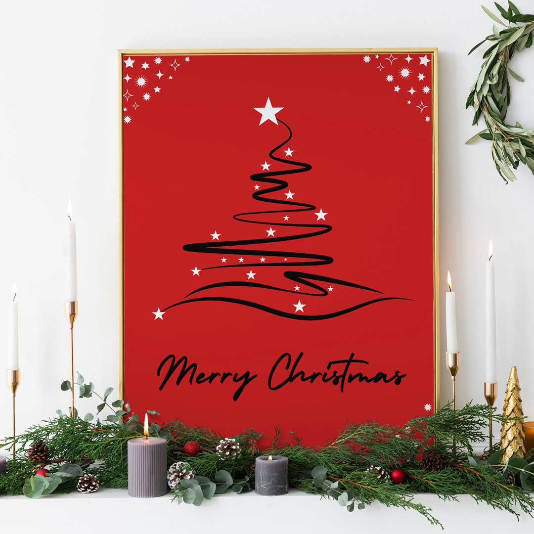 Red Printable Christmas Wall Art, Red Christmas Print, Merry Christmas ...