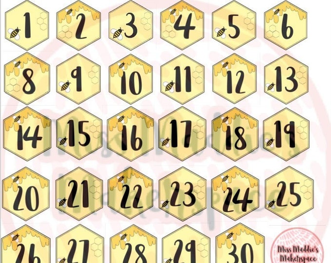 Bee & Honey Themed Number Set Teacher Decor 1-30 - Etsy