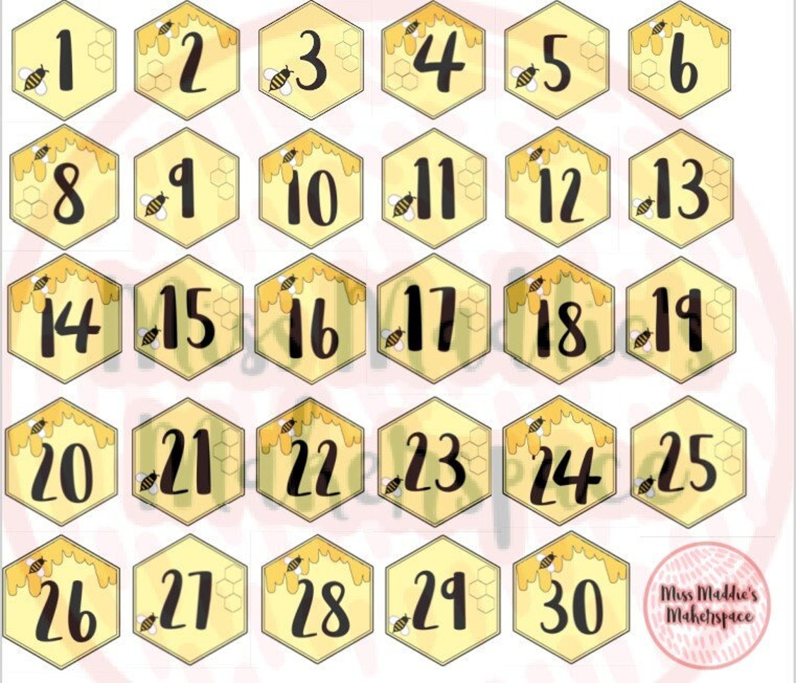 Bee & Honey Themed Number Set Teacher Decor 1-30 - Etsy