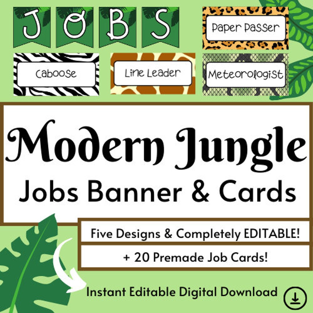 Modern Jungle Theme Job Banner and Job Cards - Etsy