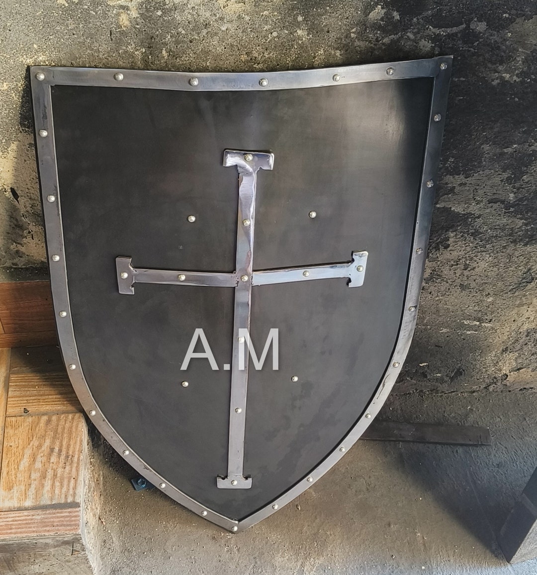 Handcraft Medieval Knight Cross Xmass Temper Shield Armor White Heater ...