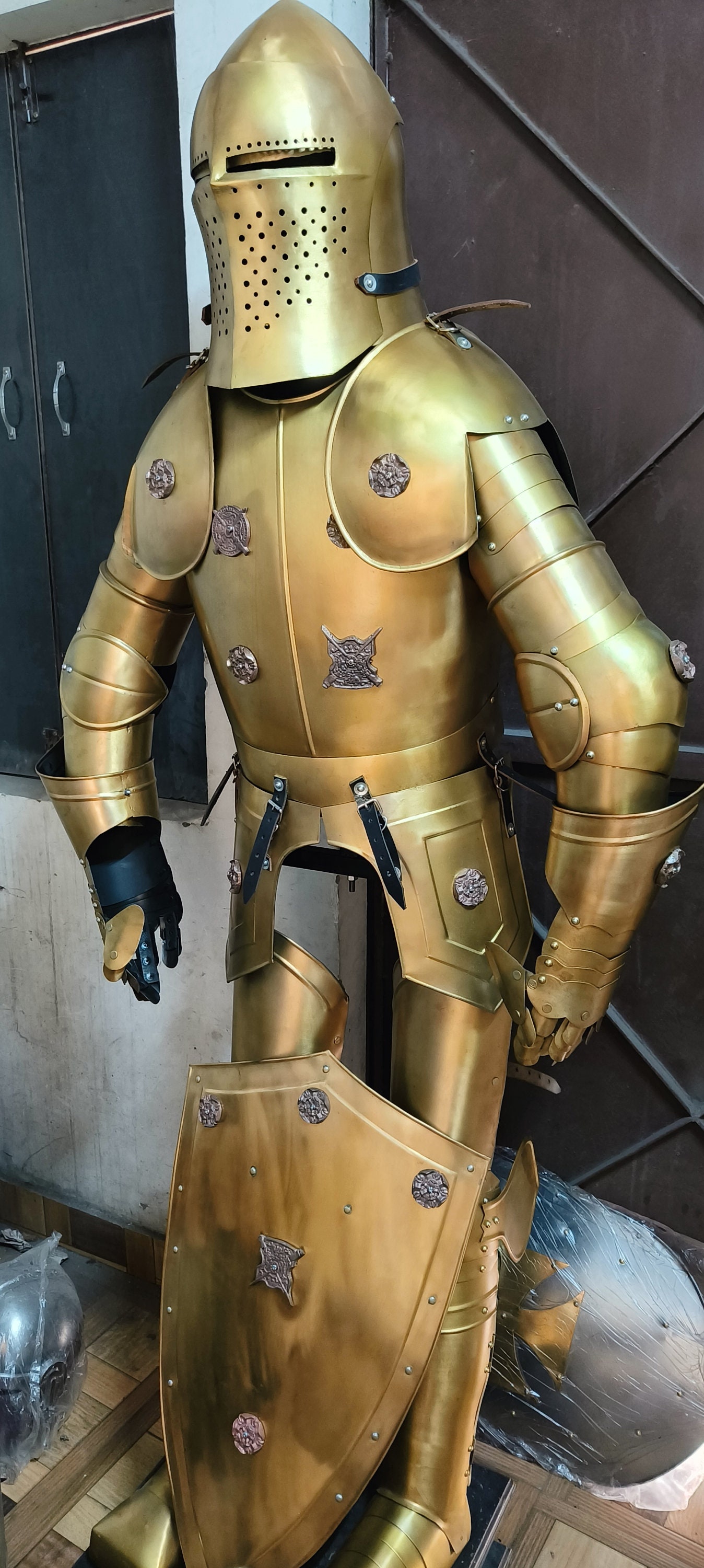 Ancient Knight Fighting Full Suit of Armor With Helmet Medieval Silver ...