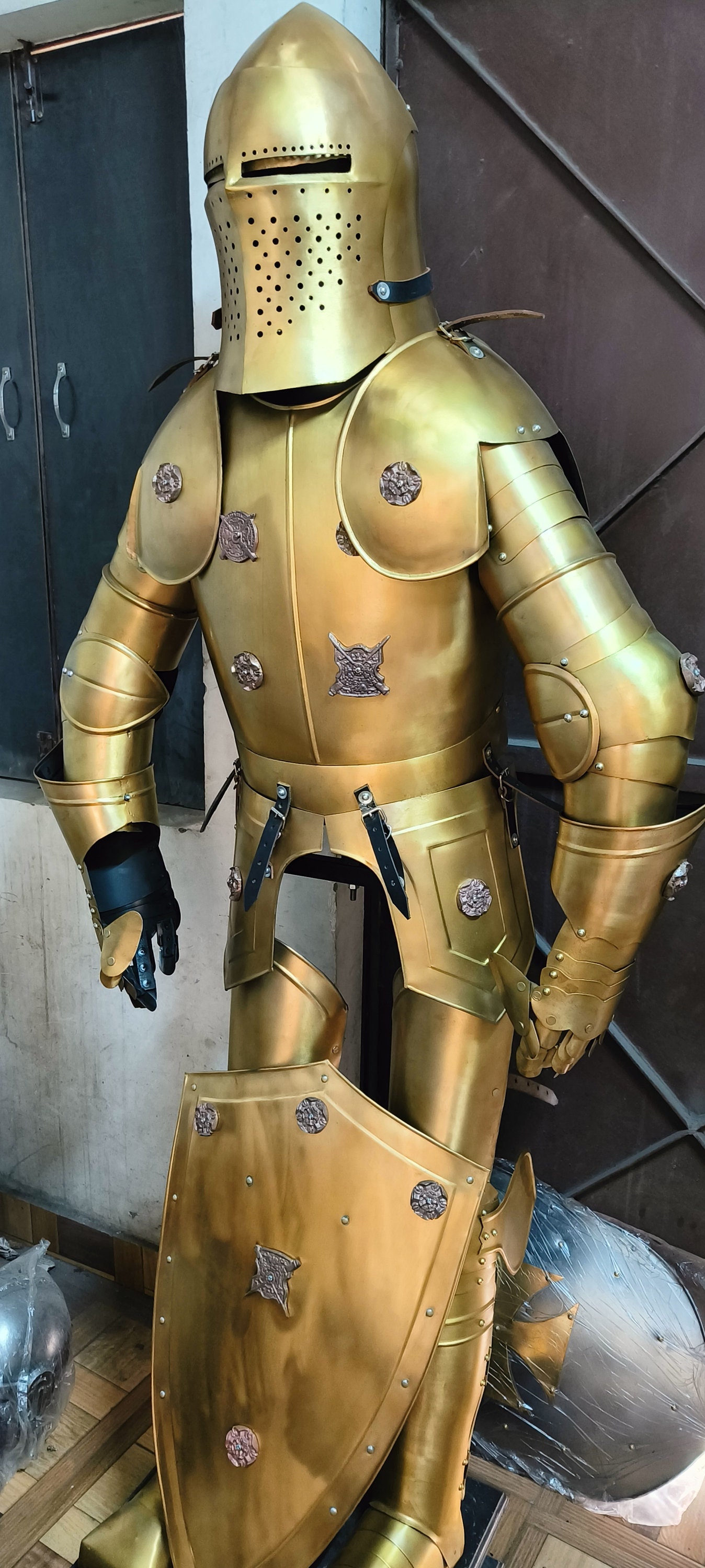 Ancient Knight Fighting Full Suit of Armor With Helmet Medieval Silver ...