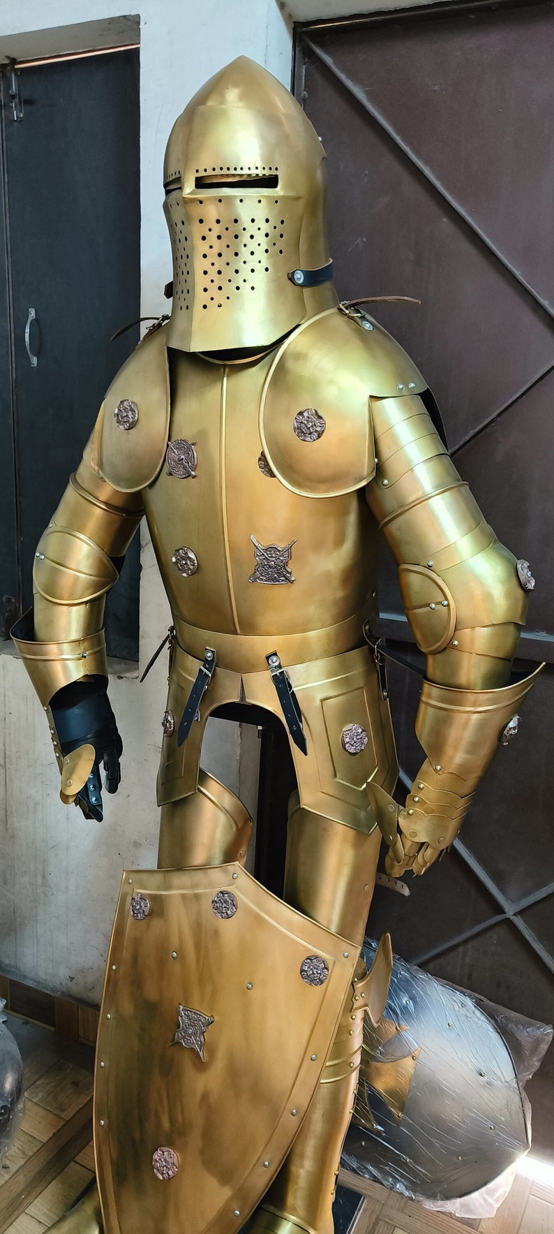 Ancient Knight Fighting Full Suit of Armor With Helmet Medieval Silver ...