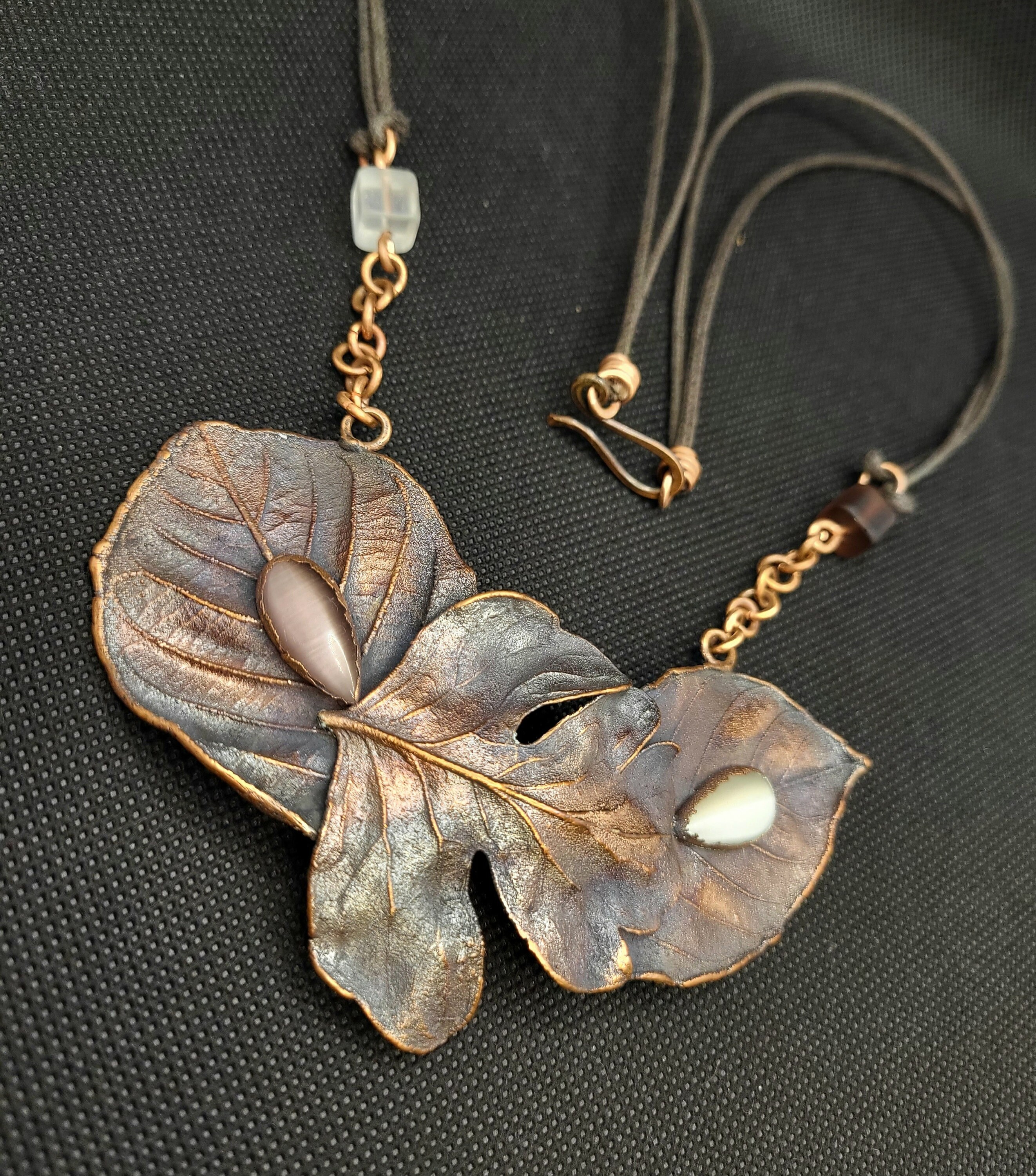 Electroformed Copper Leaf Pendant, Black Patina Necklace, Botanical ...