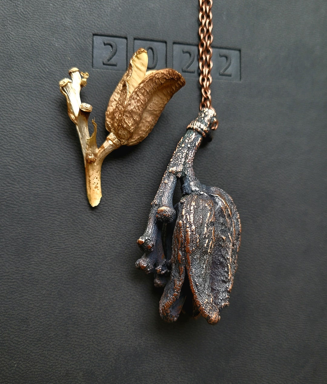Electroformed Copper Lily Seed Pod Pendant - Rustic Black Necklace - Etsy