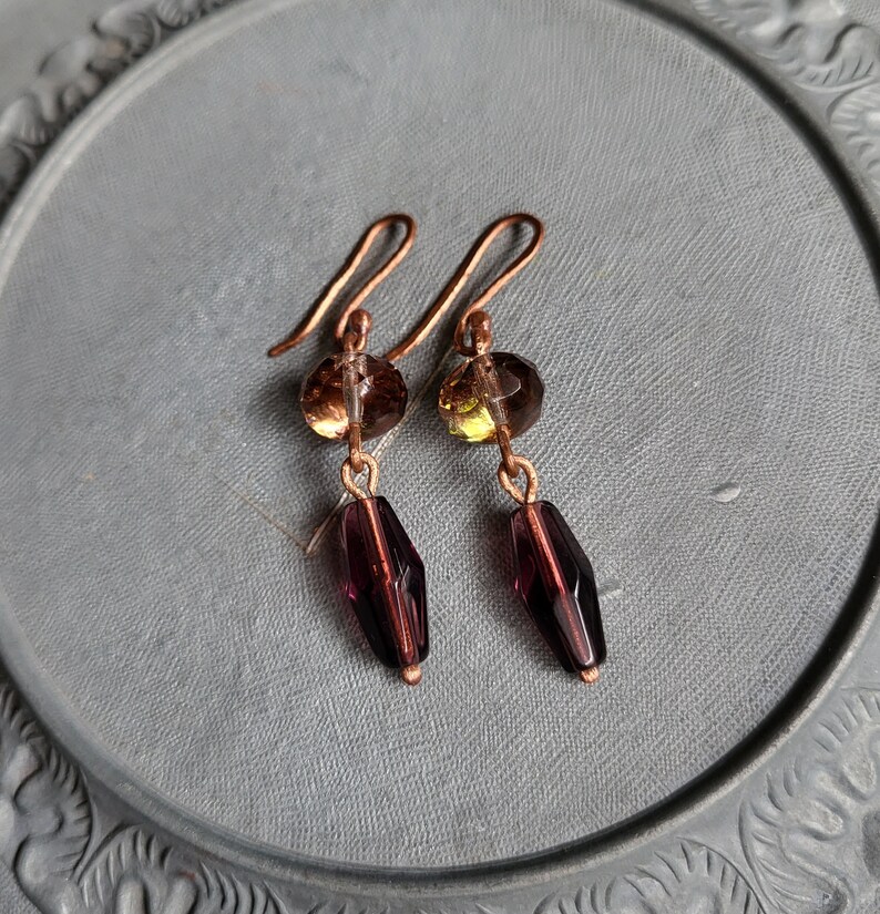 Rustic Copper Jewelry Set: Electroformed Leaf Pendant, Czech Glass ...
