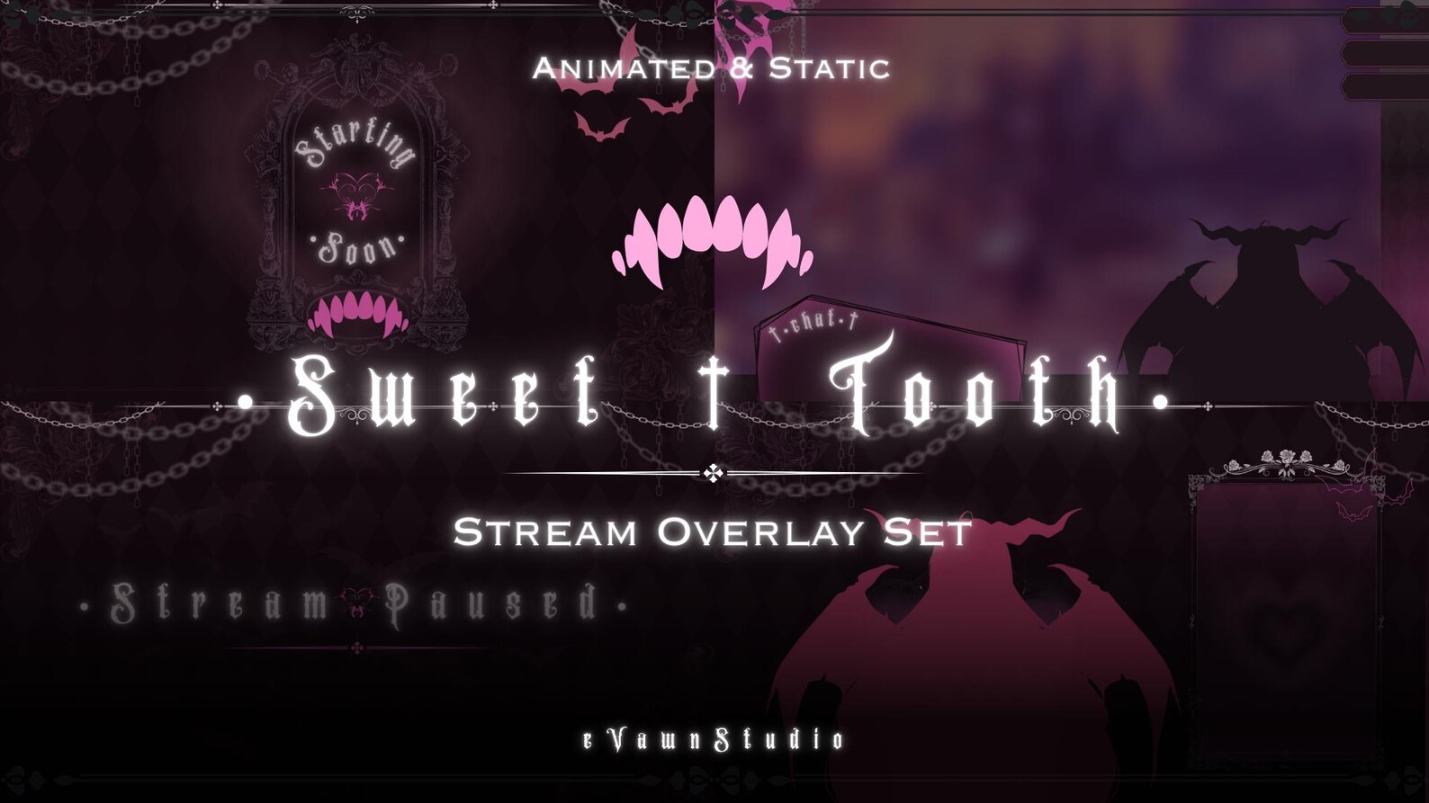 Sweet Tooth | Cute Gothic Vampire Stream Screens & Overlay Set ...