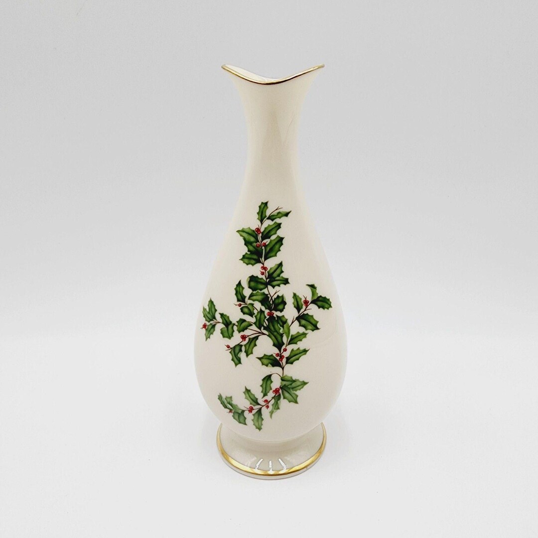 Lenox Holiday Pattern Holly Berry Christmas 7in Porcelain Flower Bud ...