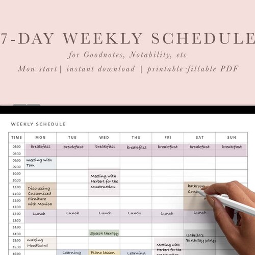 Weekly Schedule Pages for Ipad or Tablet Weekly Planner - Etsy