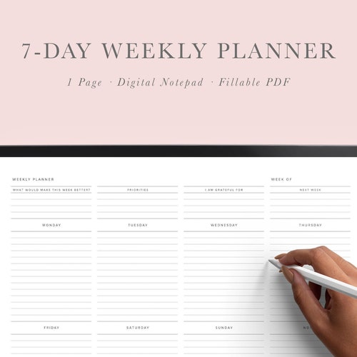 Week on One Page With Note 7-day Weekly Planner for Ipad and - Etsy