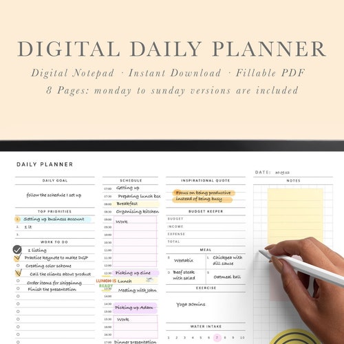 Daily Planner for Work and Life 7 Day Daily Schedule - Etsy
