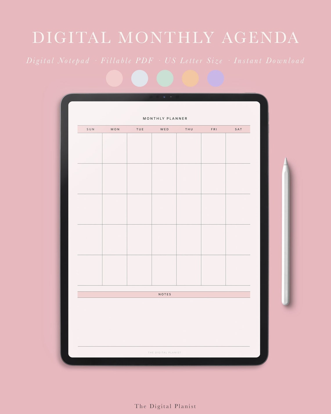 Digital Monthly Agenda for iPad and Tablet | Goodnotes Pages | Undated ...