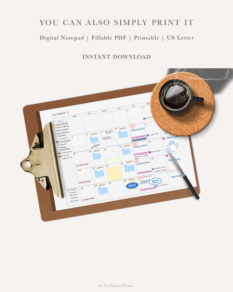 Digital Monthly Productivity Planner for Work and Life | Month at a ...