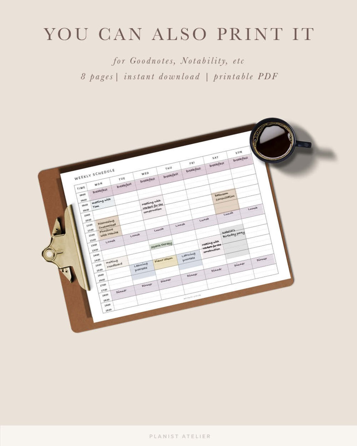 Weekly Schedule Pages for Ipad or Tablet Weekly Planner - Etsy