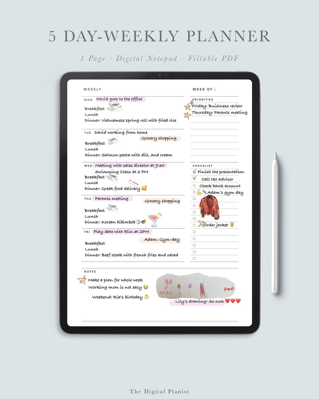 5 Day Weekly Planner for Productivity | Digital Template for Goodnote ...