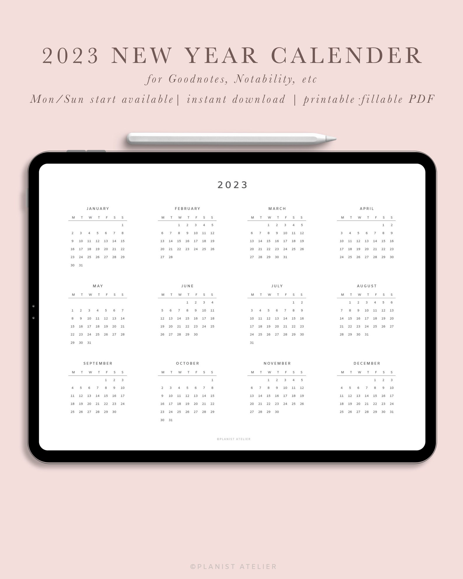 2023 Dated Month at a Glance for iPad and Tablet | 2023 Calendar ...
