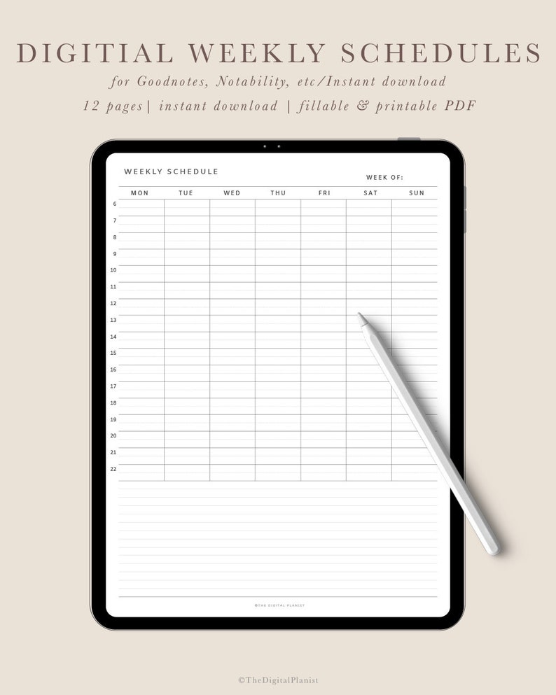 Weekly Schedule Pages for Digital Use or Printed 24/7 Weekly | Etsy