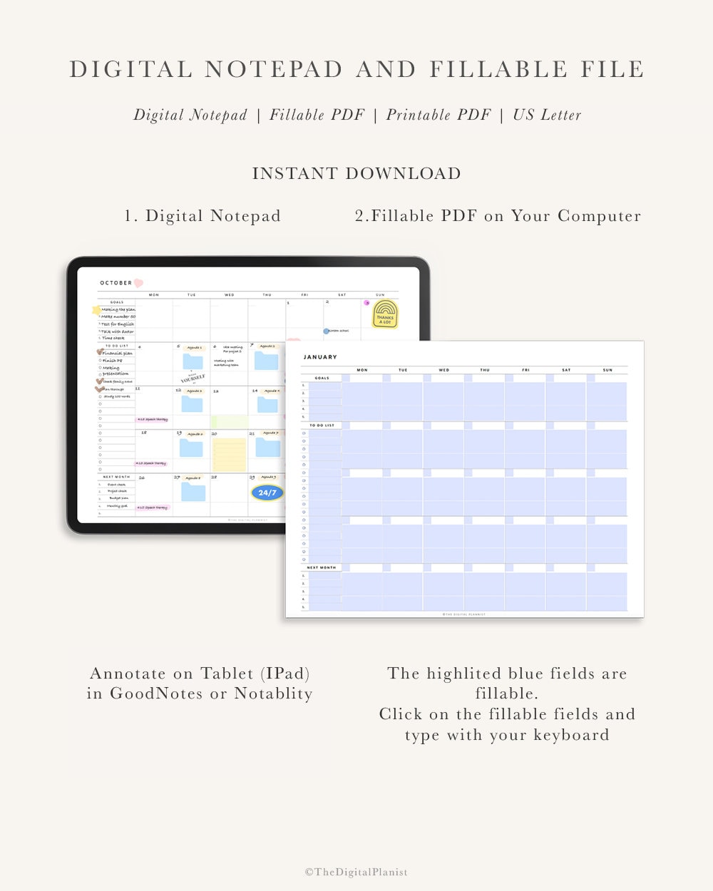 Digital Monthly Productivity Planner for Work and Life | Month at a ...