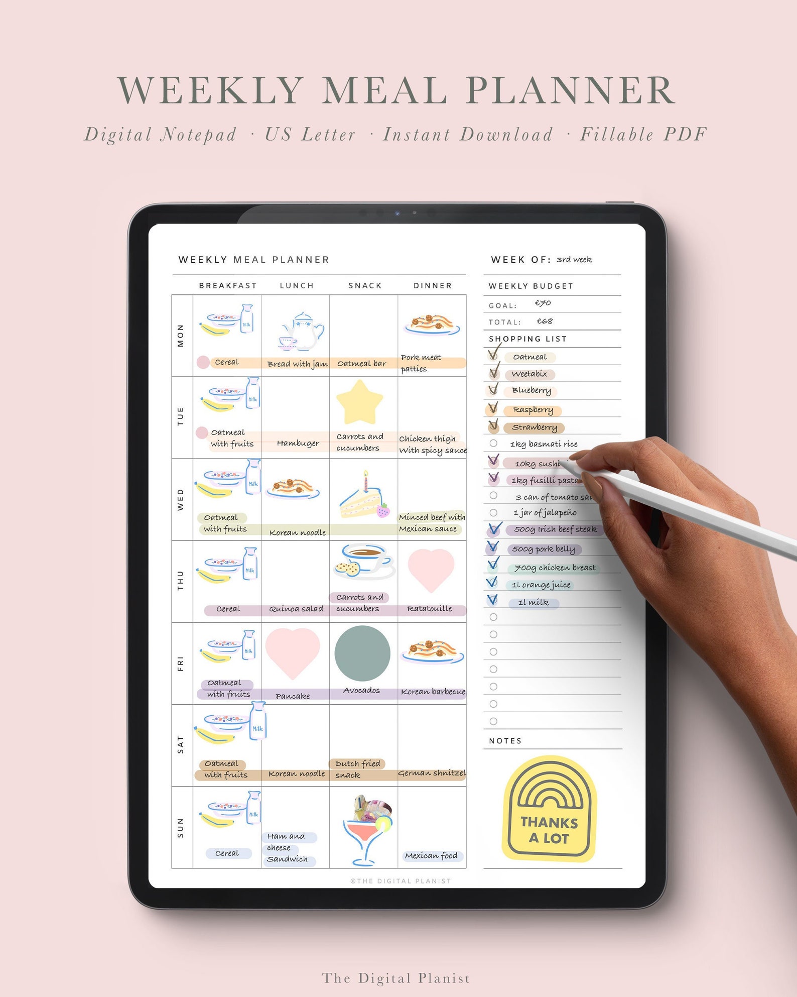Digital Weekly Meal Planner on a Budget Meal Planner With Grocery List ...