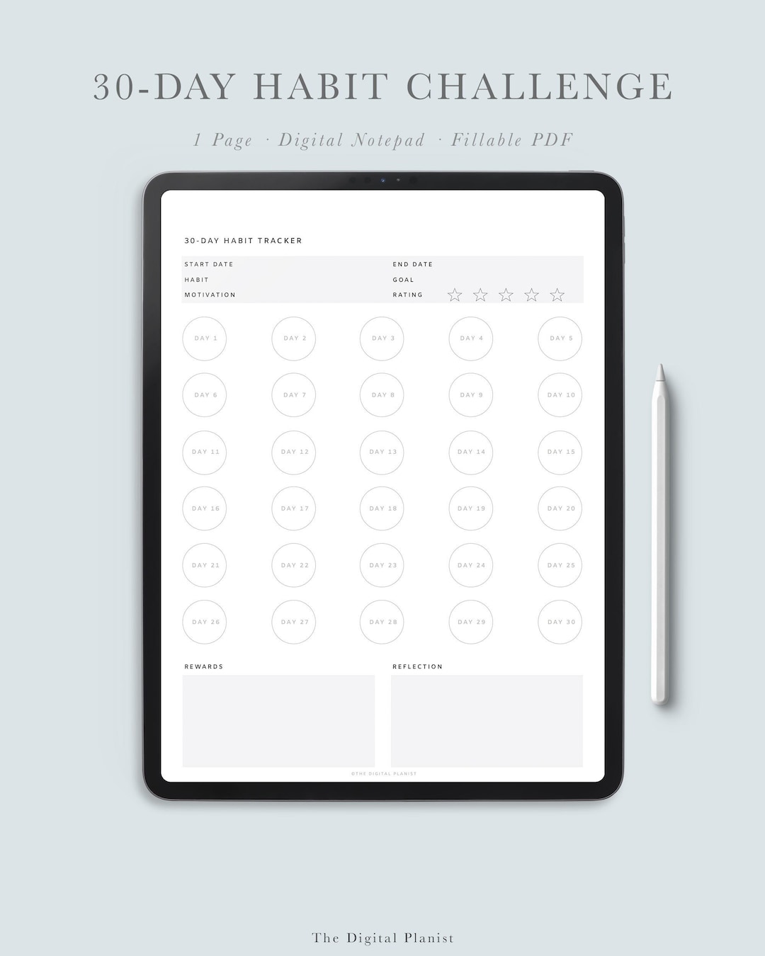 30-day Habit Tracker for Goodnotes, Notability, and Xodo | Goal Tracker ...