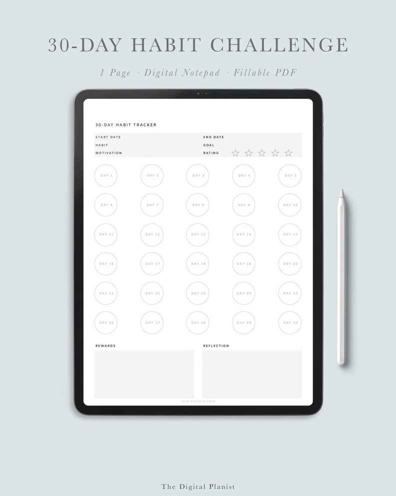 30-day Habit Tracker for Goodnotes, Notability, and Xodo | Goal Tracker ...