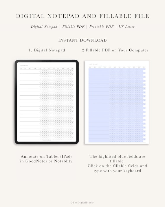 Paper Paper & Party Supplies Digital Habit Tracker for IPad and Tablet ...