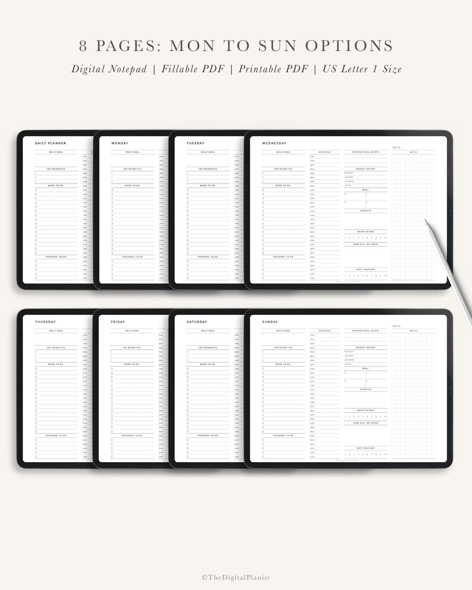 Daily Planner for Work and Life 7 Day Daily Schedule - Etsy