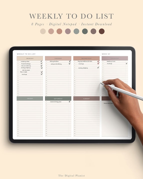 Digital Weekly to Do List for Ipad and Tablet A Week on a | Etsy