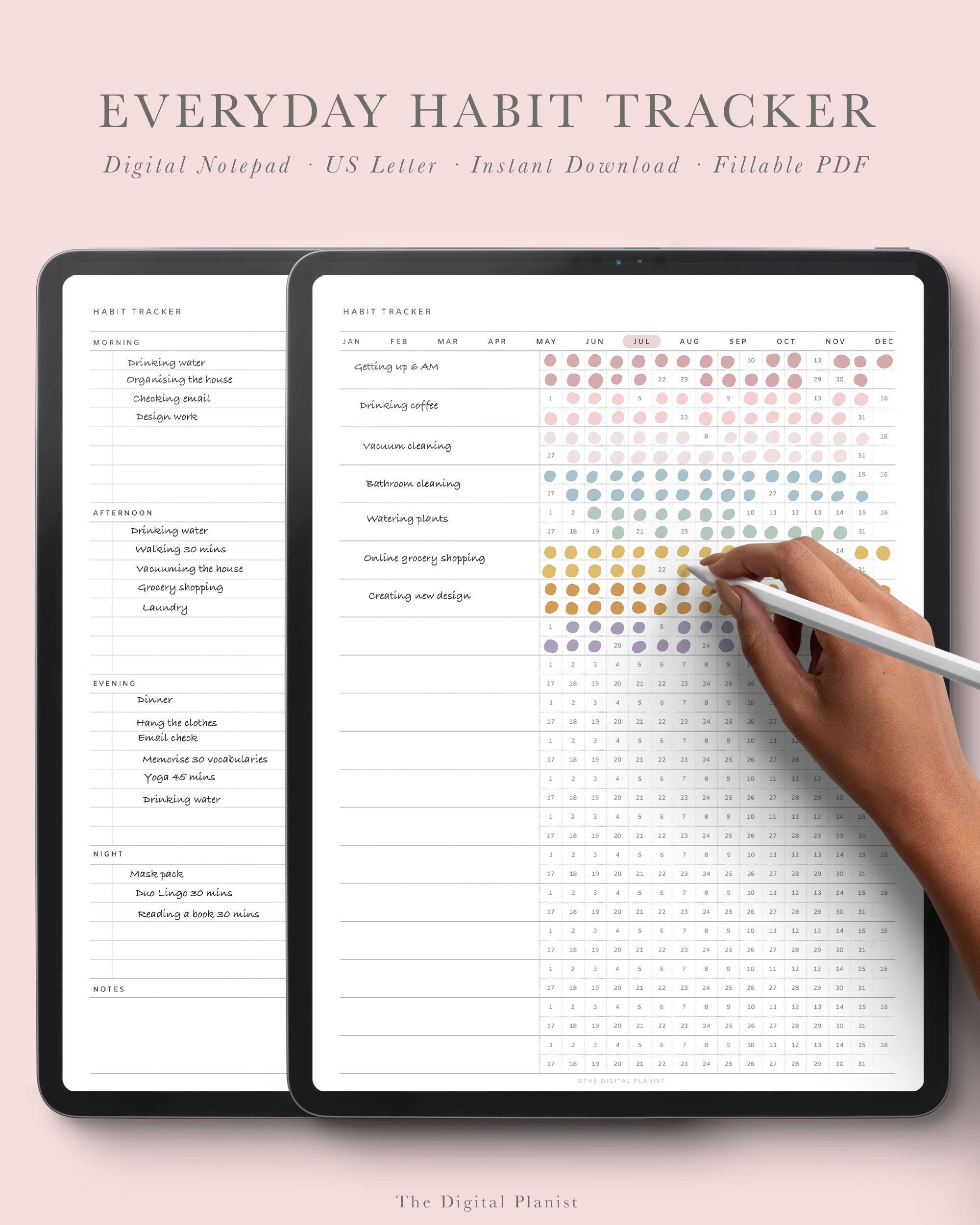 Everyday Habit Tracker for iPad and Tablet Self Care Planner Routine ...