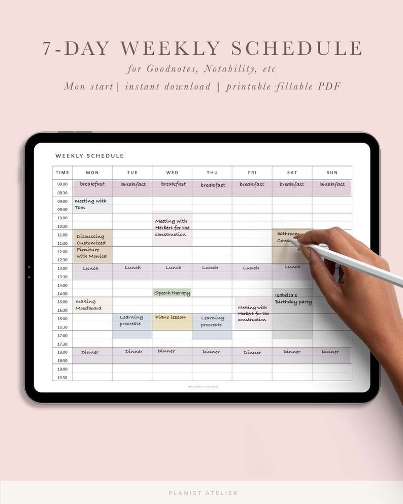 Weekly Schedule Pages for Ipad or Tablet Weekly Planner - Etsy