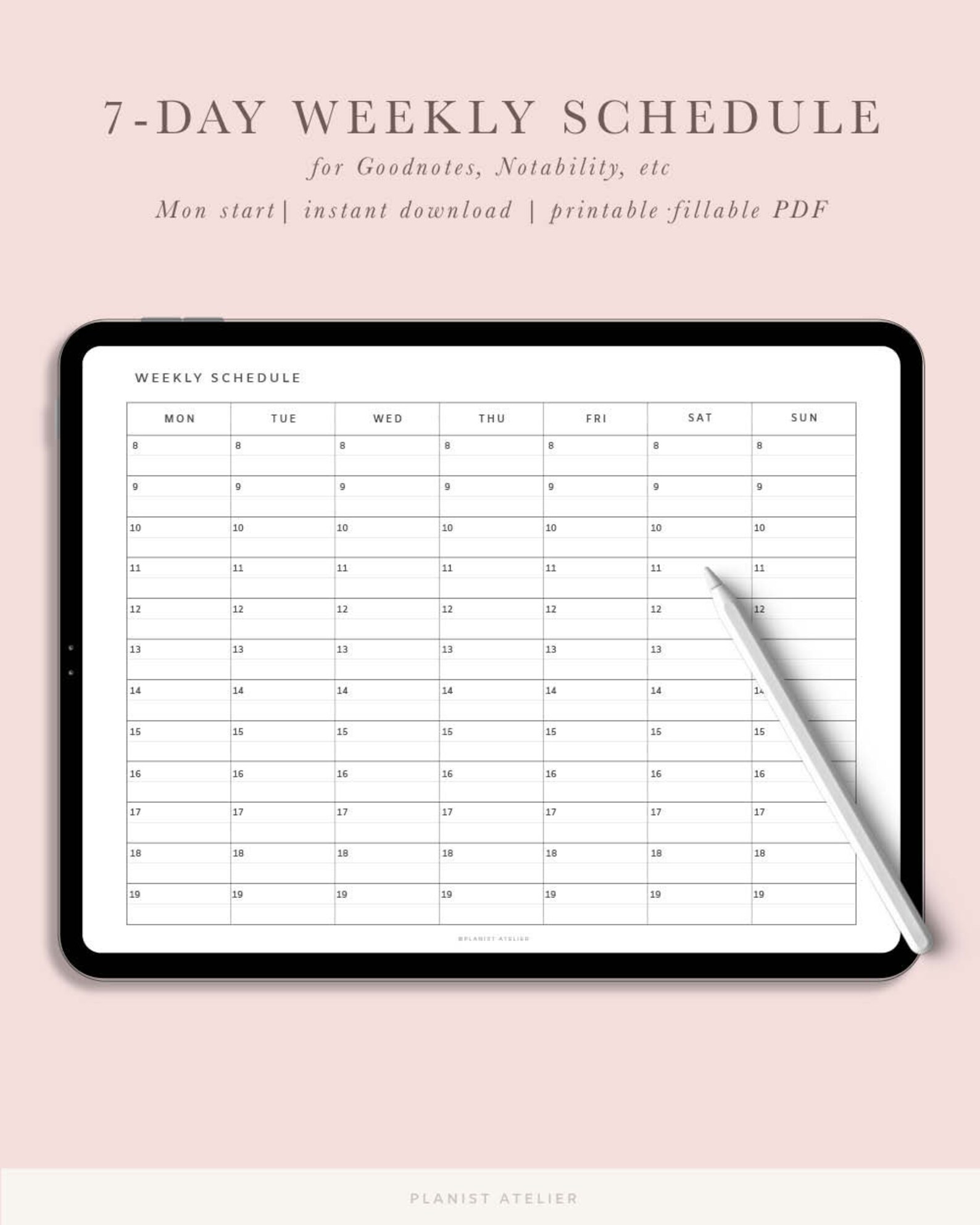 Weekly Schedule Pages for Ipad or Tablet Weekly Planner - Etsy