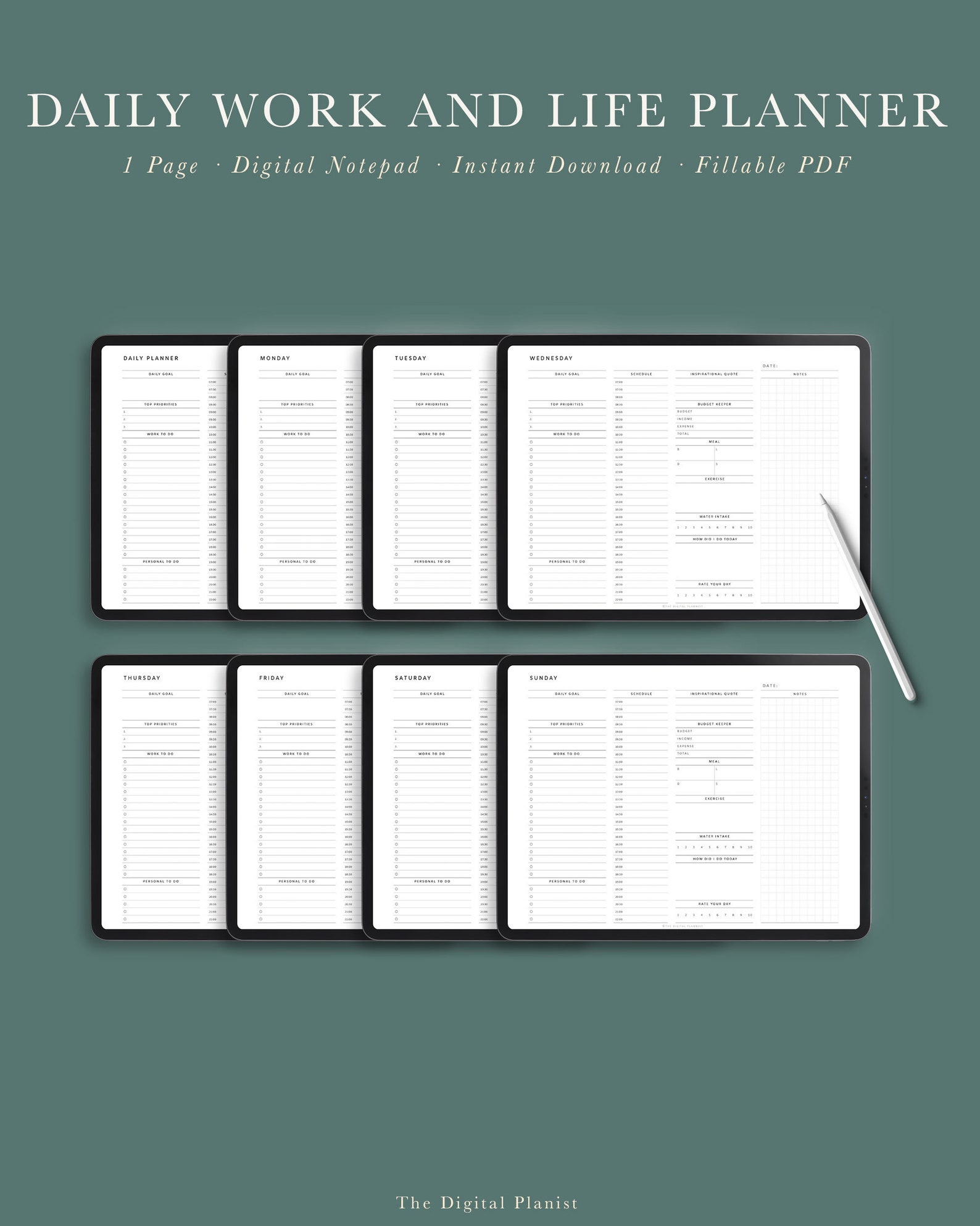 Daily Planner for Work and Life 7 Day Daily Schedule - Etsy