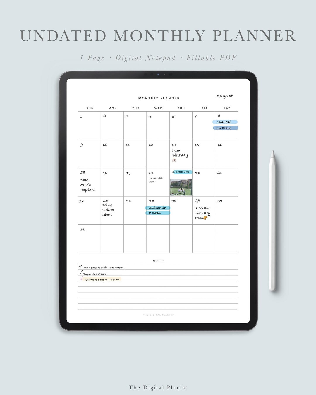 Monthly Undated Digital Planner for Goodnotes, Notability ,xodo, Etc ...