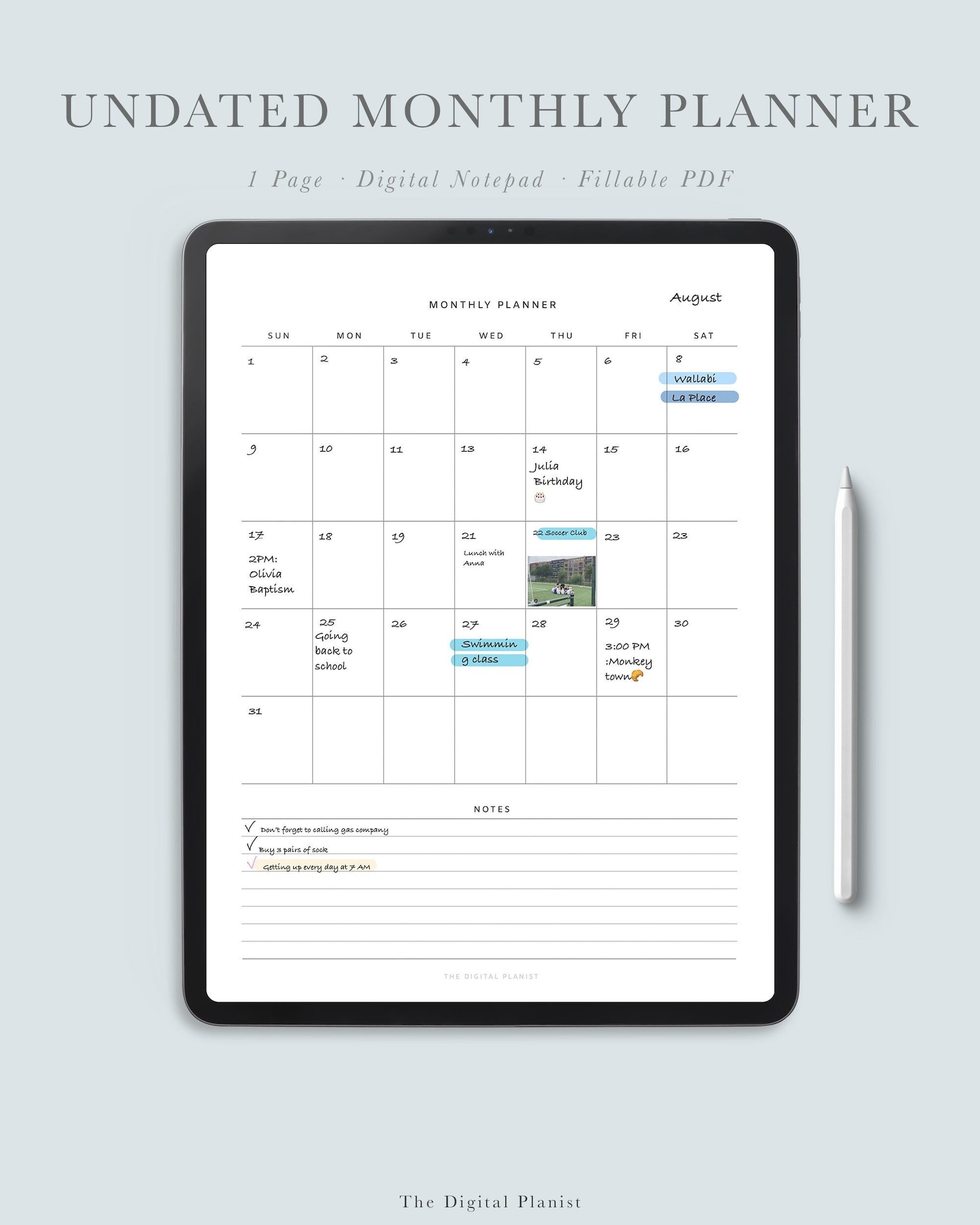 Monthly Undated Digital Planner for Goodnotes, Notability ,xodo, Etc ...