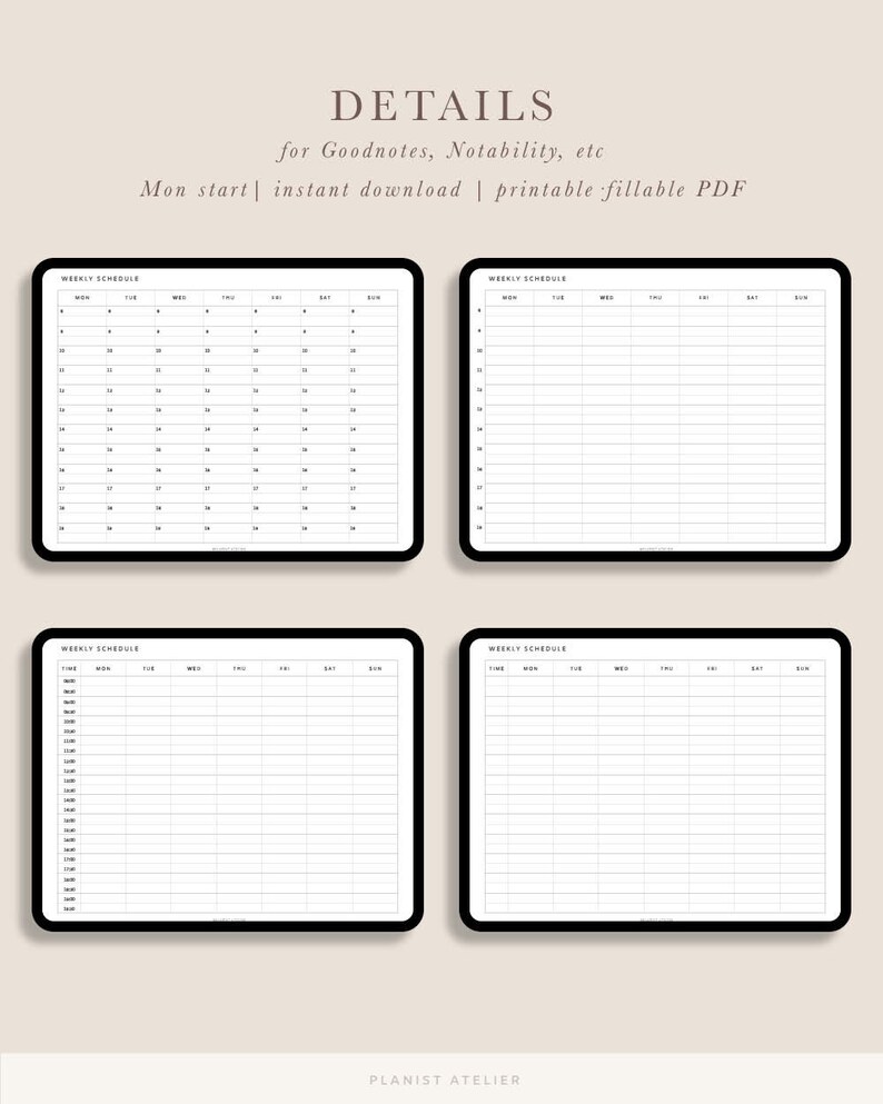 Weekly Schedule Pages for Ipad or Tablet Weekly Planner - Etsy