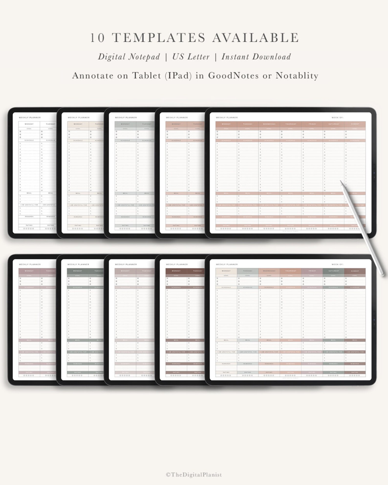 Digital Weekly Goal Planner With Schedule | 7 Day Weekly Goal Planner ...
