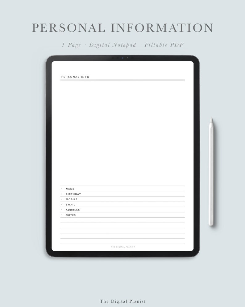 Personal Information File for Goodnotes, Notability, and Xodo | Digital ...
