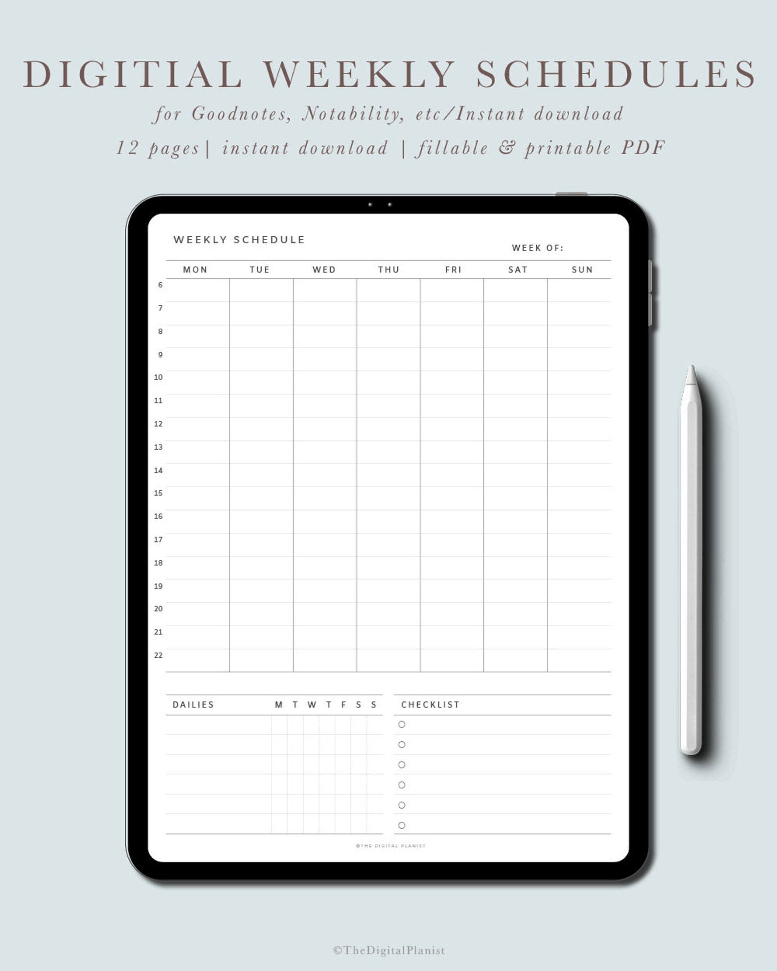 Weekly Schedule Pages for Digital Use or Printed 24/7 Weekly - Etsy