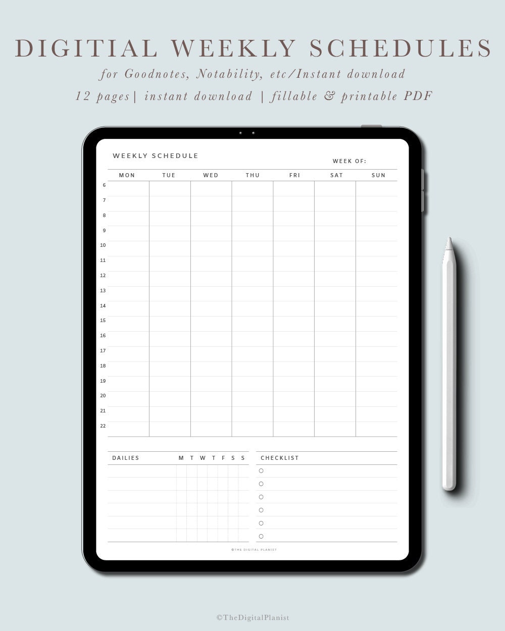 Weekly Schedule Pages for Digital Use or Printed 24/7 Weekly - Etsy Canada