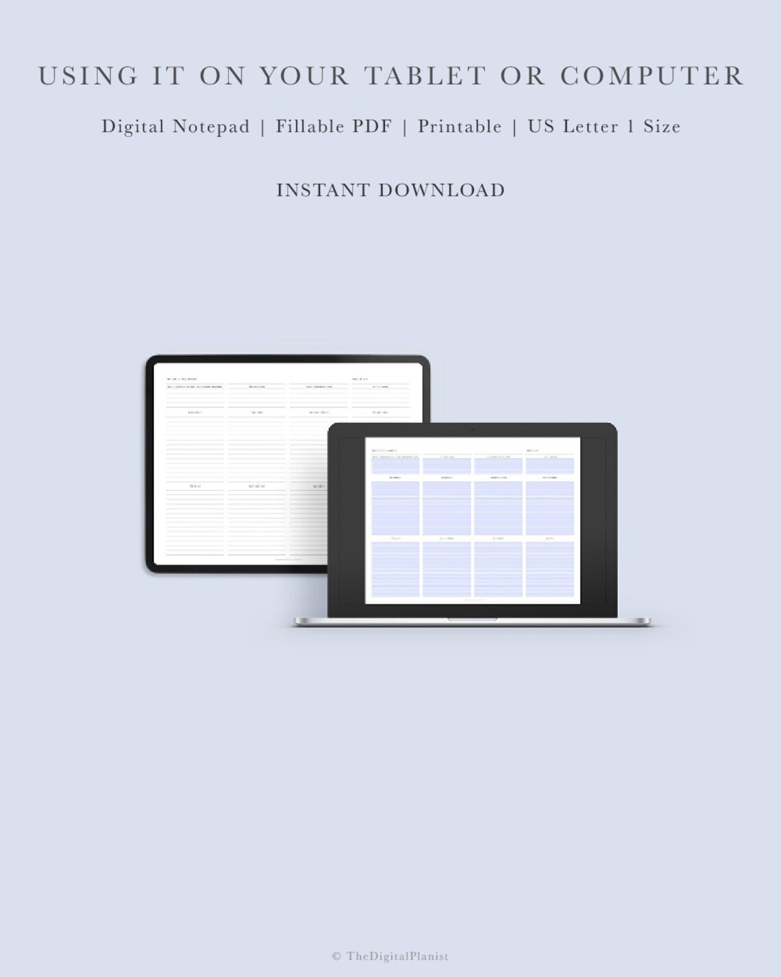 Week on One Page With Note | 7-day Weekly Planner for iPad and Tablet ...