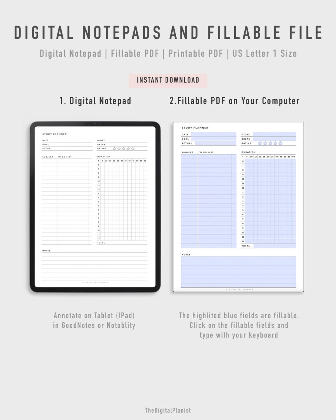 Study Planner for Tablet, Ipad, Goodnotes, and Notability | Digital ...