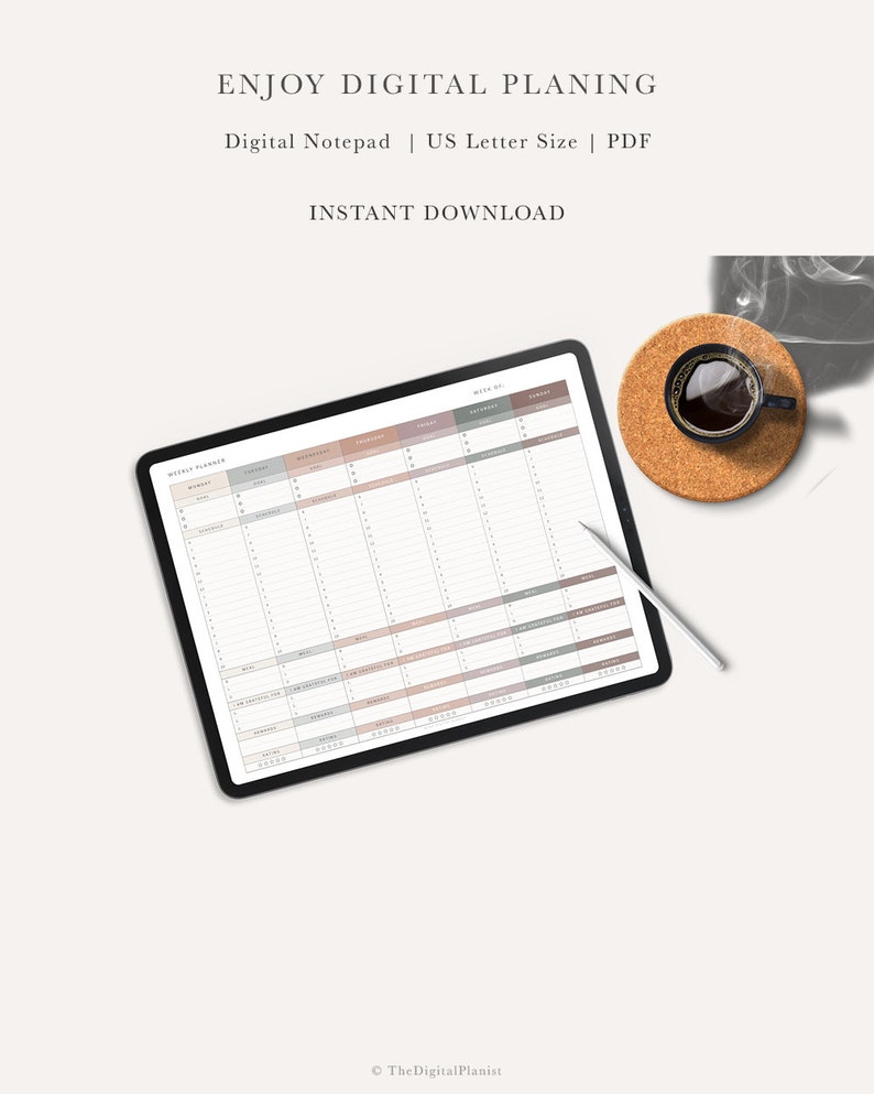 Digital Weekly Goal Planner With Schedule | 7 Day Weekly Goal Planner ...