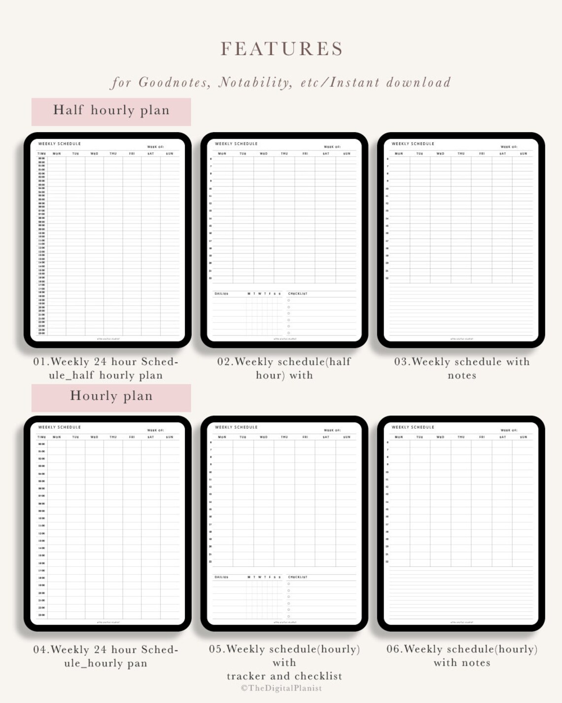 Weekly Schedule Pages for Digital Use or Printed 24/7 Weekly | Etsy