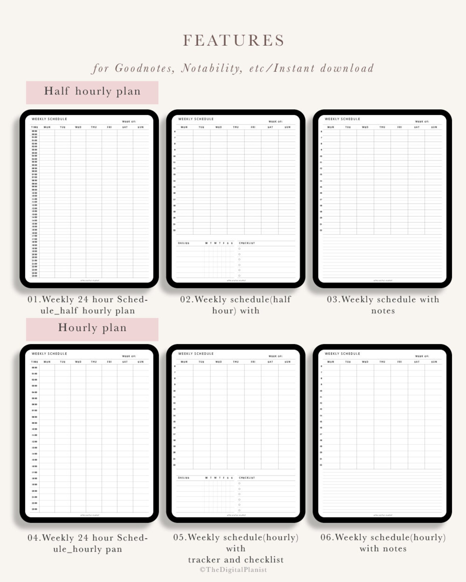 Weekly Schedule Pages for Digital Use or Printed 24/7 Weekly | Etsy