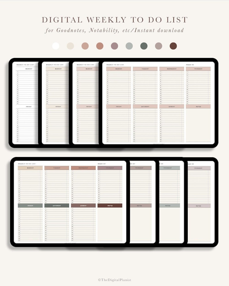 Digital Weekly to Do List for iPad and Tablet | A Week on a Page | Week ...
