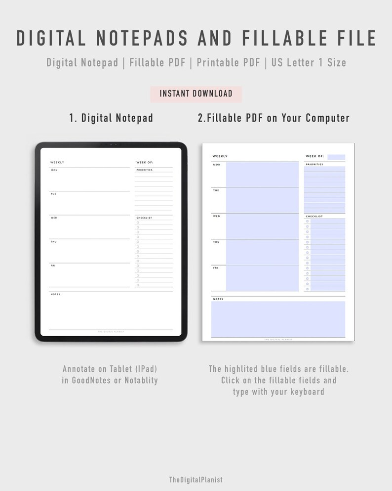 5 Day Weekly Planner for Productivity | Digital Template for Goodnote ...